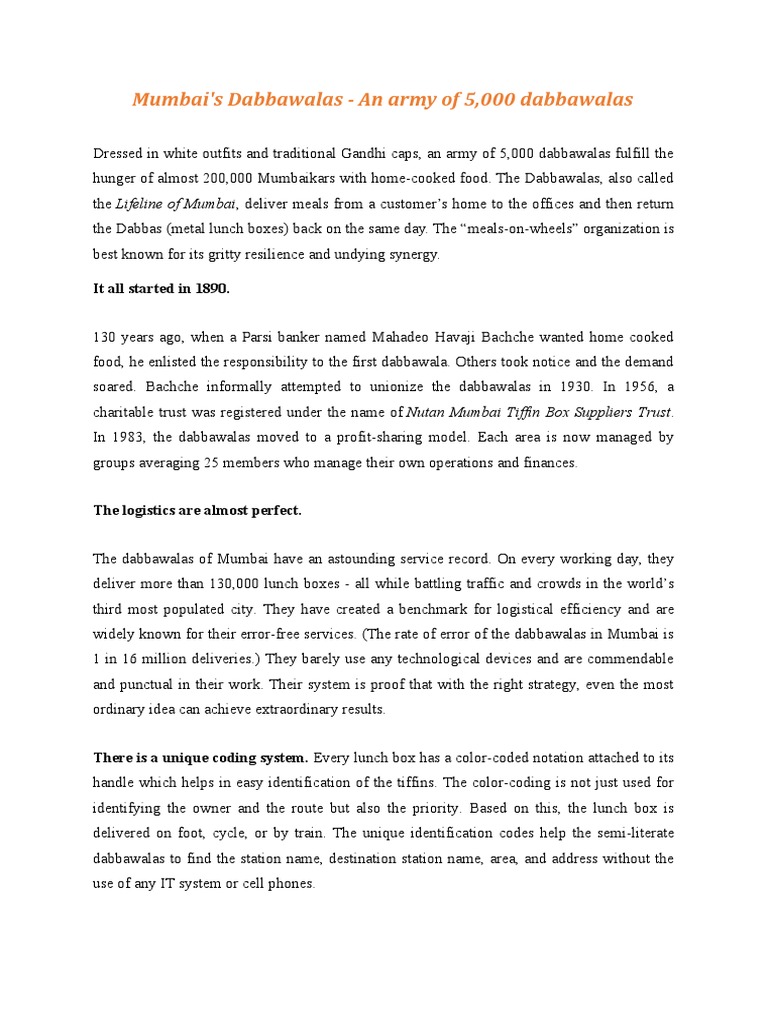 Dabbawala Case Study | Download Free PDF | Business