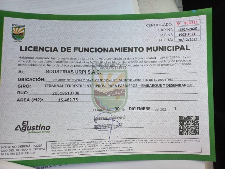 Licencia De Funcionamiento Municipal Pdf