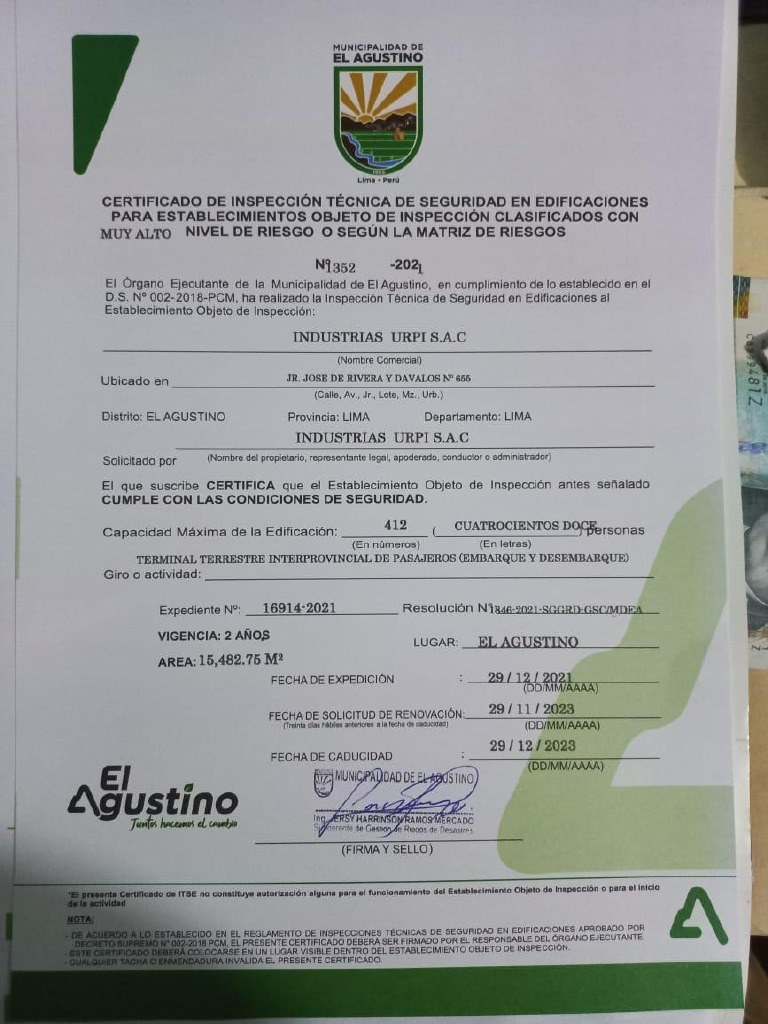 Certificado de Inspeccion Tecnica | PDF