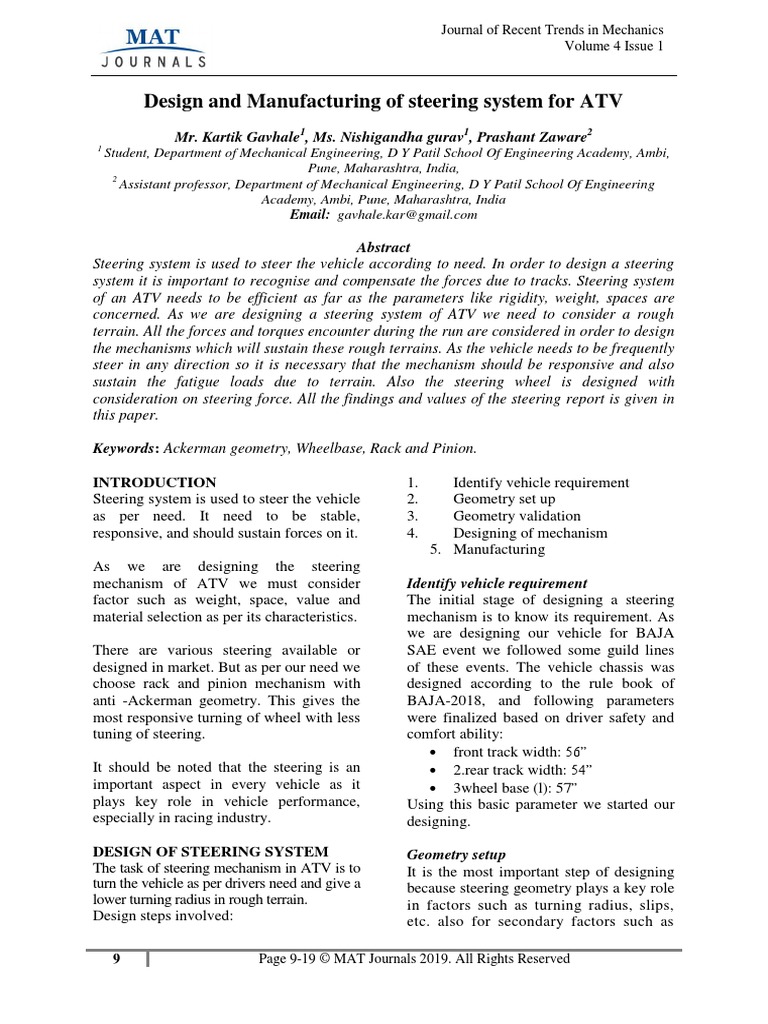 Steering Design of Atv | PDF