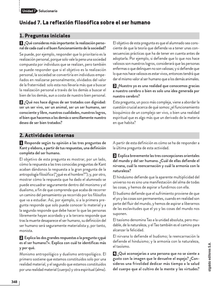 Solucionario U7 Filosofia1bach | PDF | Alma | Platón