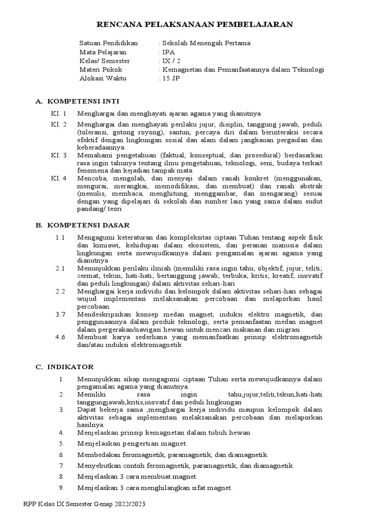 RPP Ipa Genap Ix 2023 | PDF | Ilmu Sosial | Sains & Matematika