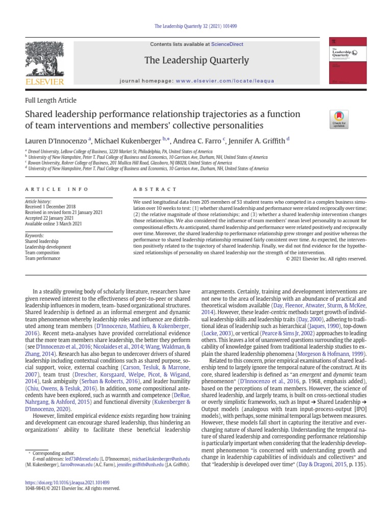Shared Leadership Performance Relationship Trajectories As A - 2021 - The Leader | PDF ...