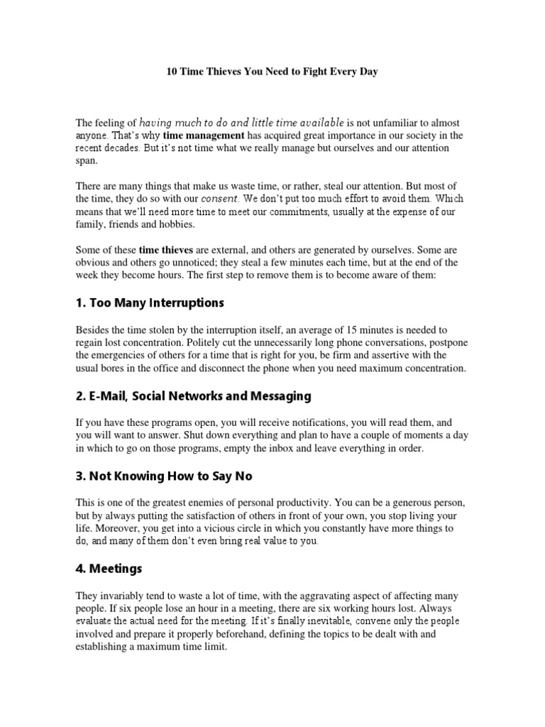 10 Time Thieves You Need To Fight Every Day | PDF