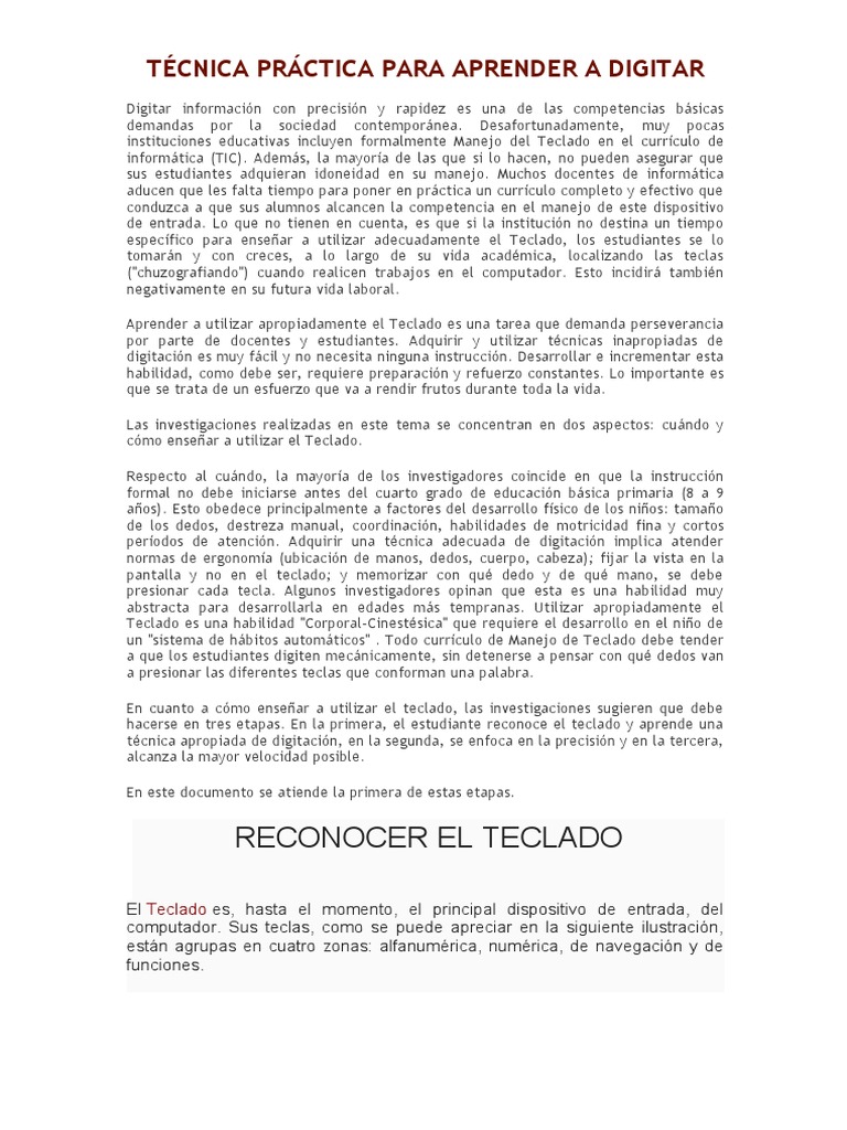 Técnica Práctica para Aprender A Digitar | PDF