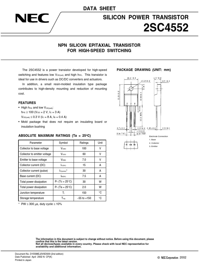 Silicon Power Transistor: Data Sheet | PDF | Bipolar Junction ...