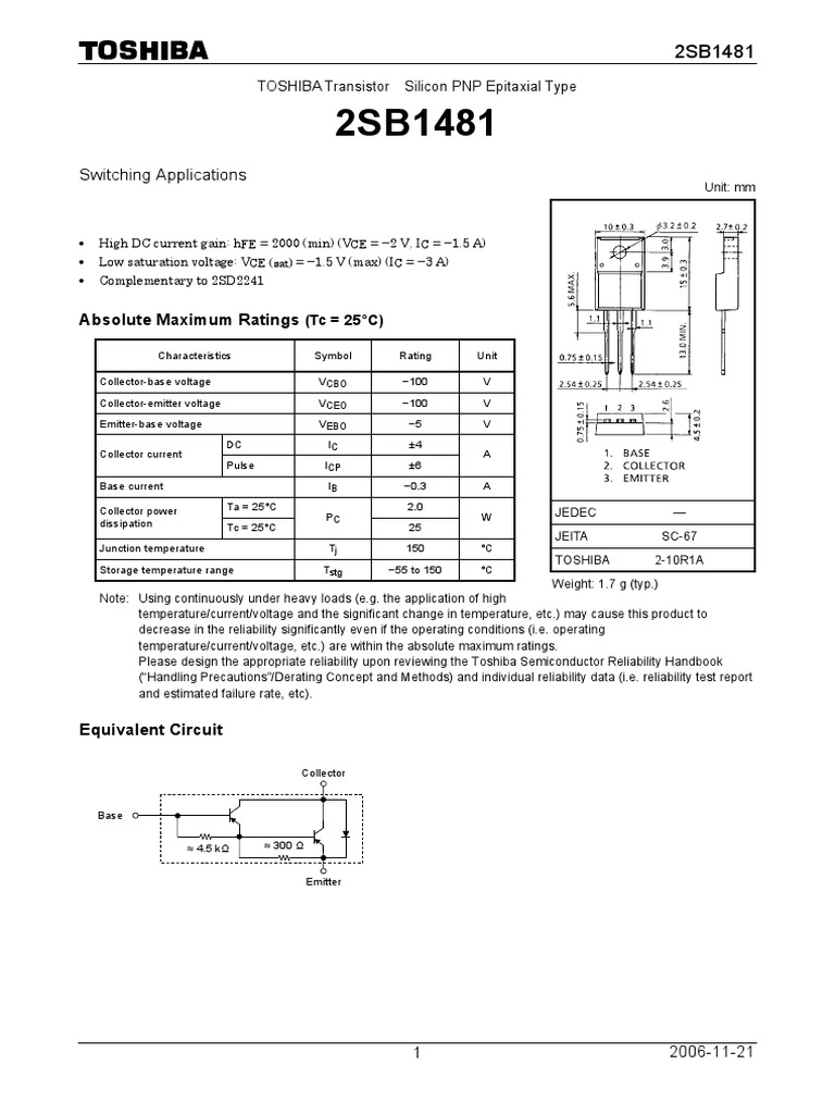 Datasheet - PDF b1481 | PDF | Bipolar Junction Transistor | Reliability ...
