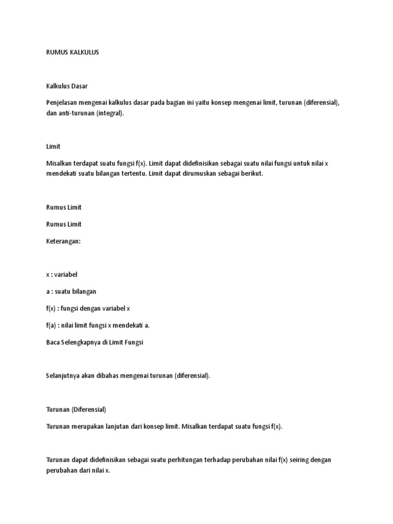 Kalkulus Rumus | PDF