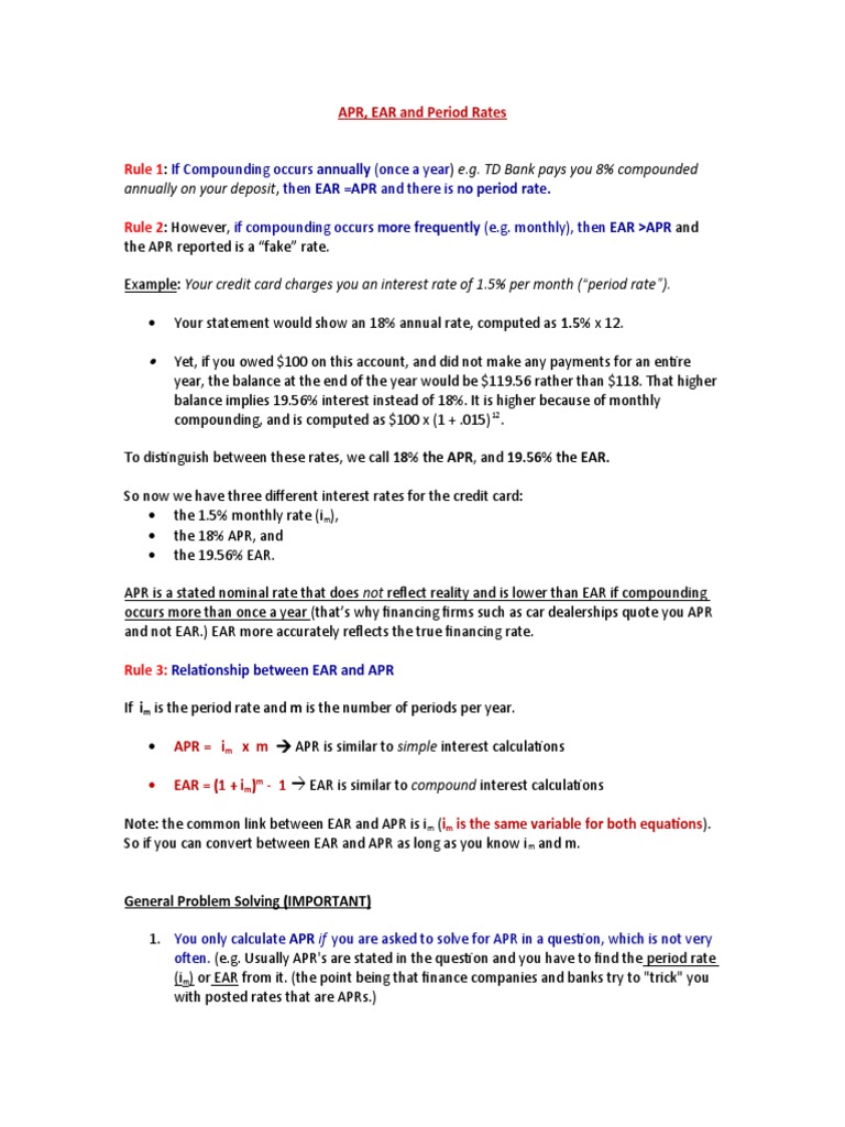 APR, EAR and Period Rates - Explained | PDF | Annual Percentage Rate ...