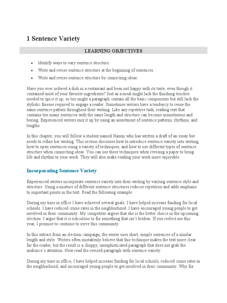 1 Sentence Variety | PDF | Clause | Preposition And Postposition
