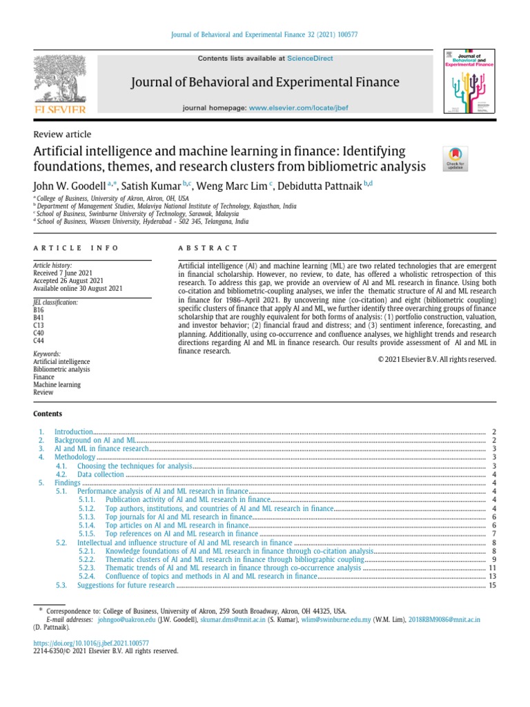 Artificial Intelligence and Machine Learning in Finance Identifying | PDF