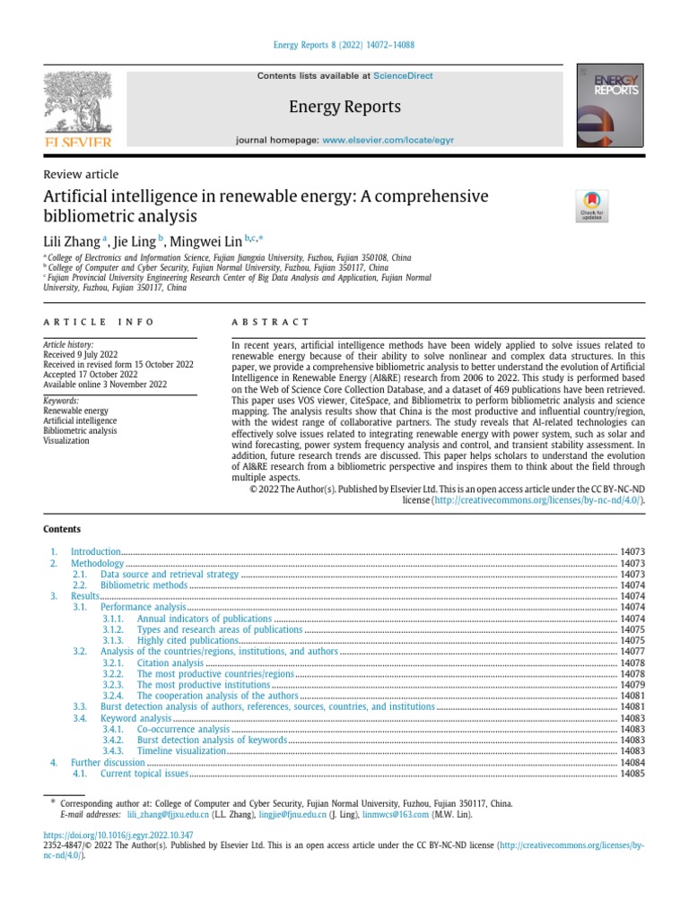 Artificial Intelligence in Renewable Energy A Comprehensive Bibliometric Analysis | PDF