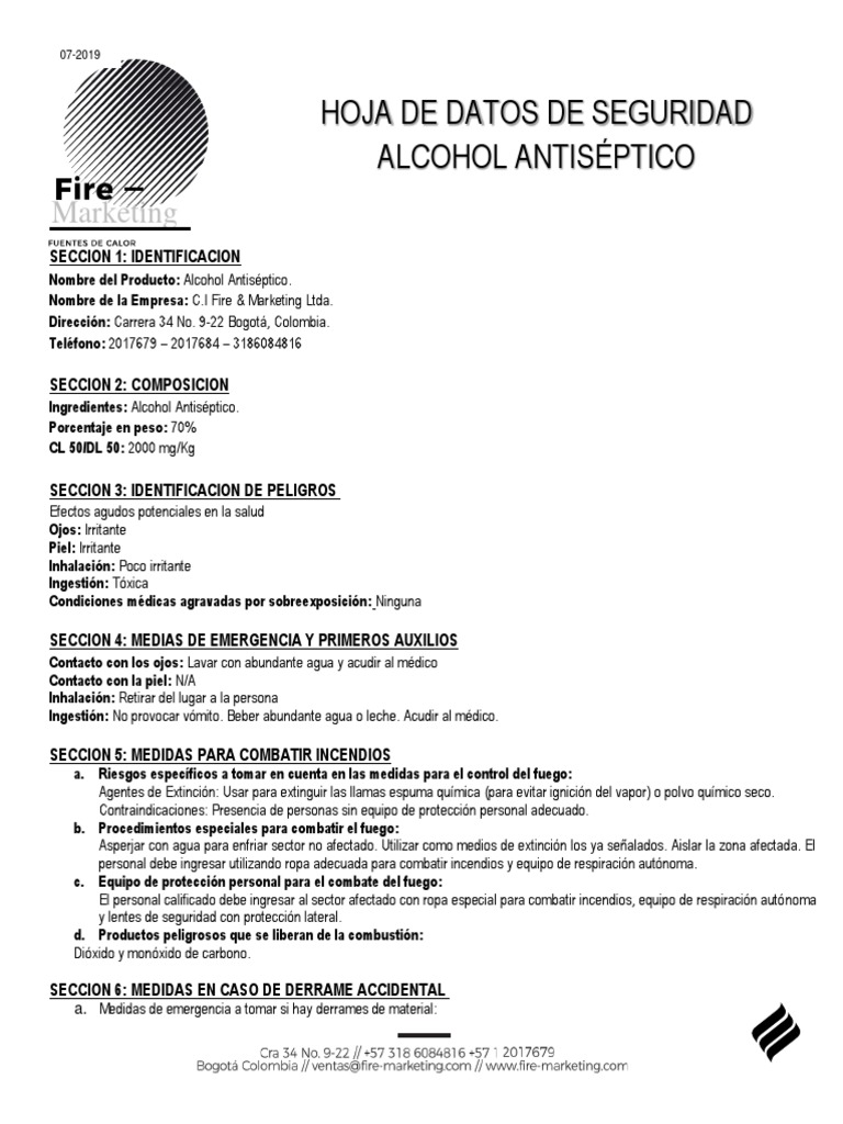 Hoja de Seguridad-Alcohol Antiséptico | PDF