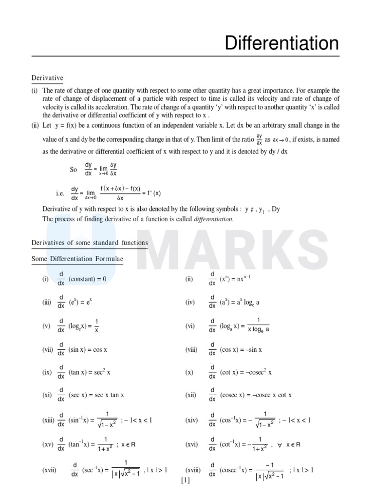 24 Differentiation Formula Sheets Getmarks App | PDF | Derivative | Velocity