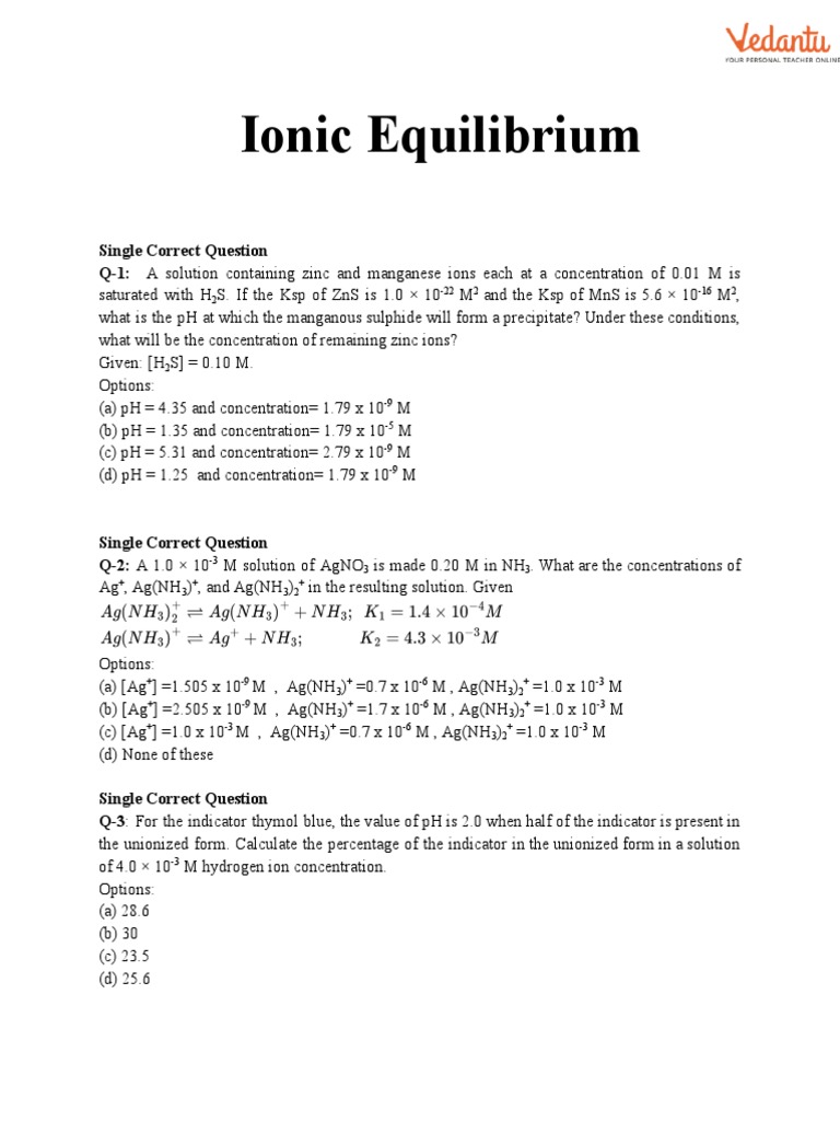 Ionic Equilibrium - ARJUNA SERIES | PDF