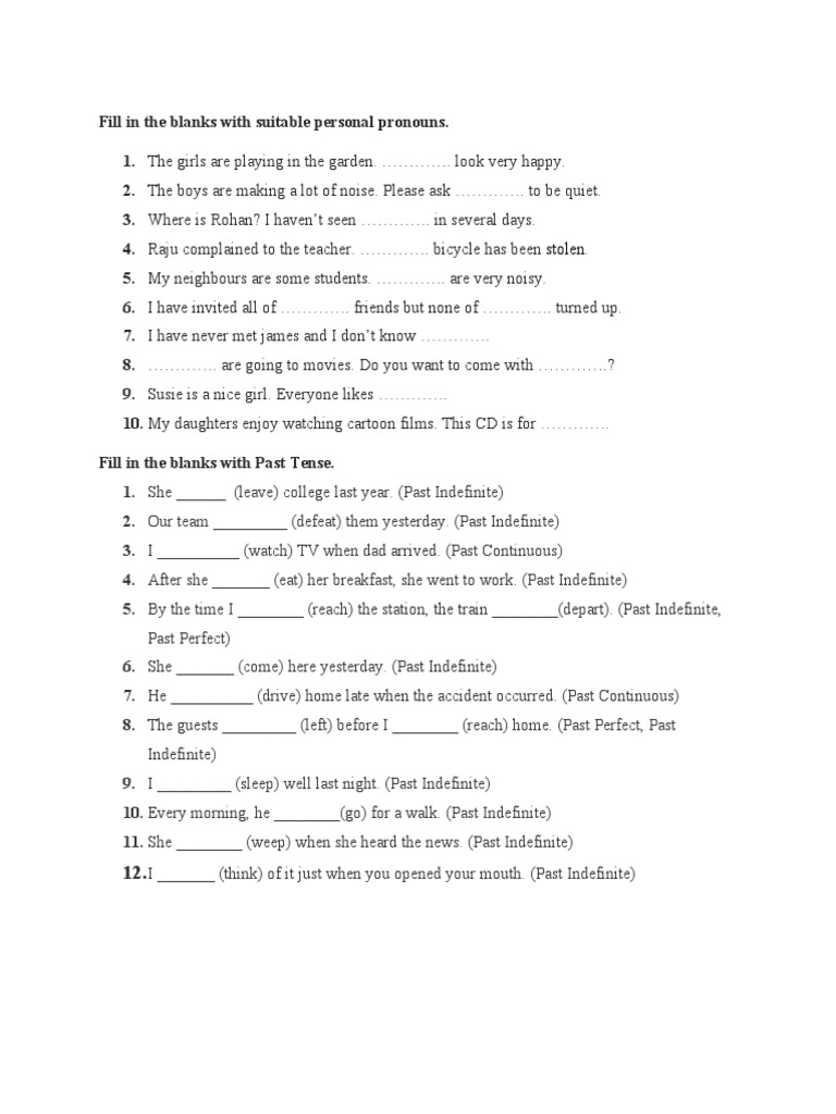 Past Tense and Personal Pronouns | PDF