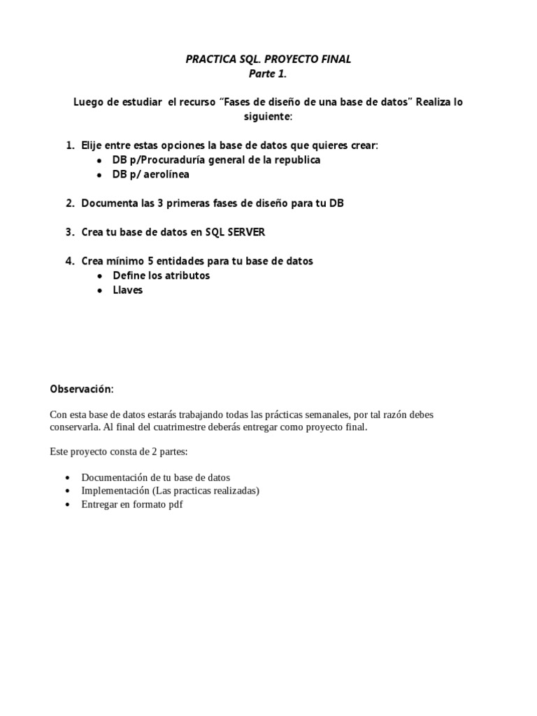 Practica 3. Proyecto Final No. 1 SQL Server | PDF Practica 3. Proyecto Final No. 1 SQL Server | PDF