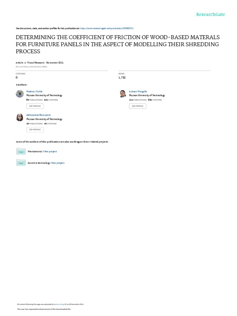 Determining The Coefficient of Friction of Wood Based Materals For ...