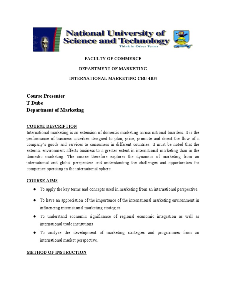 International Marketing Course Outline CBU 4104l | PDF