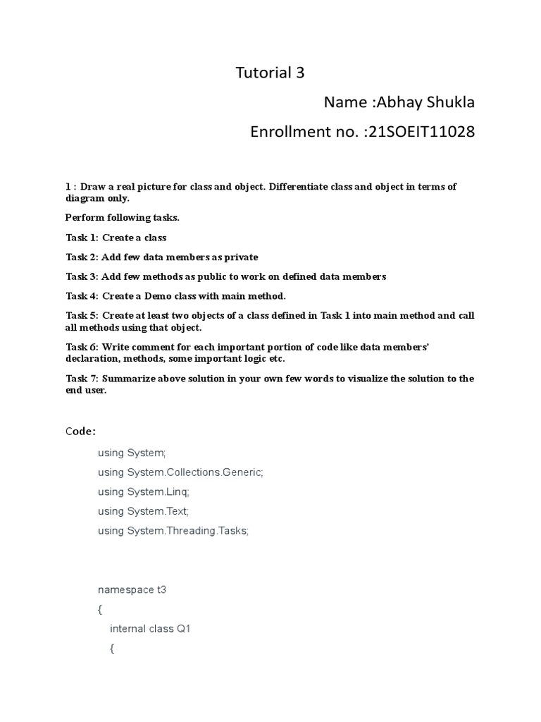 Tutorial 3 | PDF | Constructor (Object Oriented Programming) | Programming