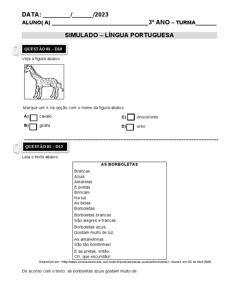 Simulado Português - 3º ano | PDF