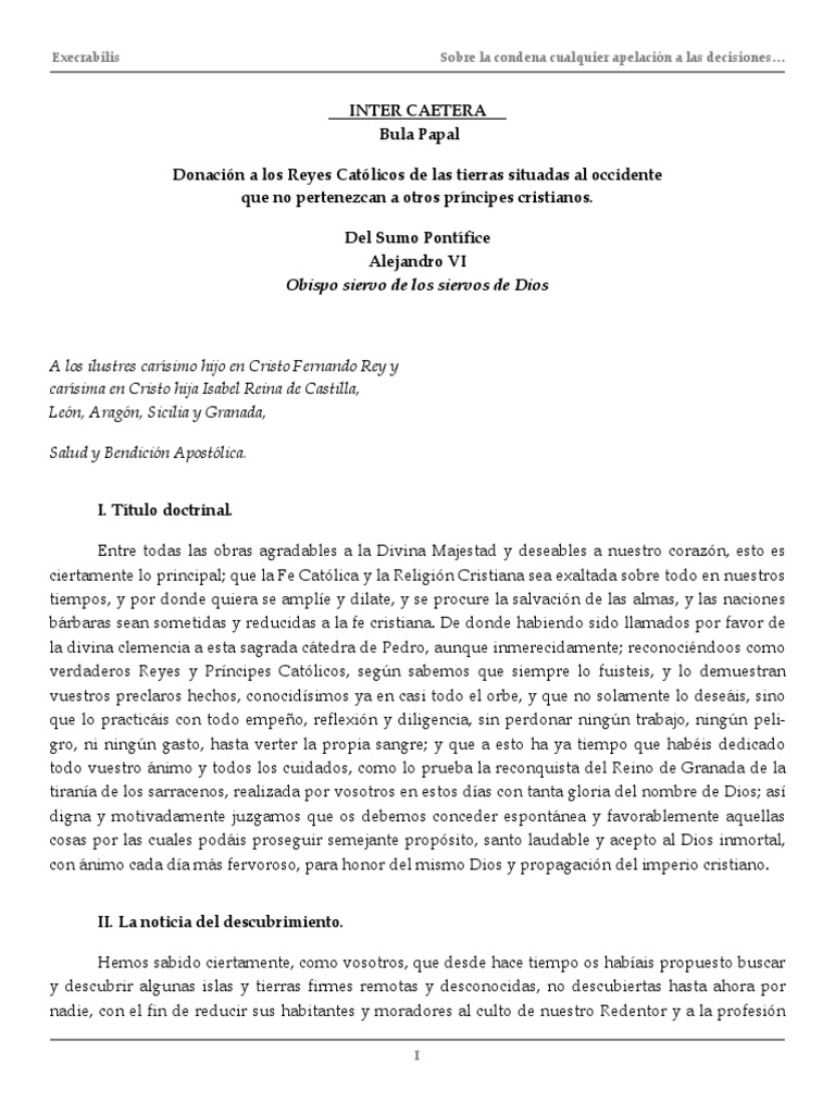 Inter Caetera (Traducción No Oficial) (1493) | PDF | Iglesia Católica | Fe