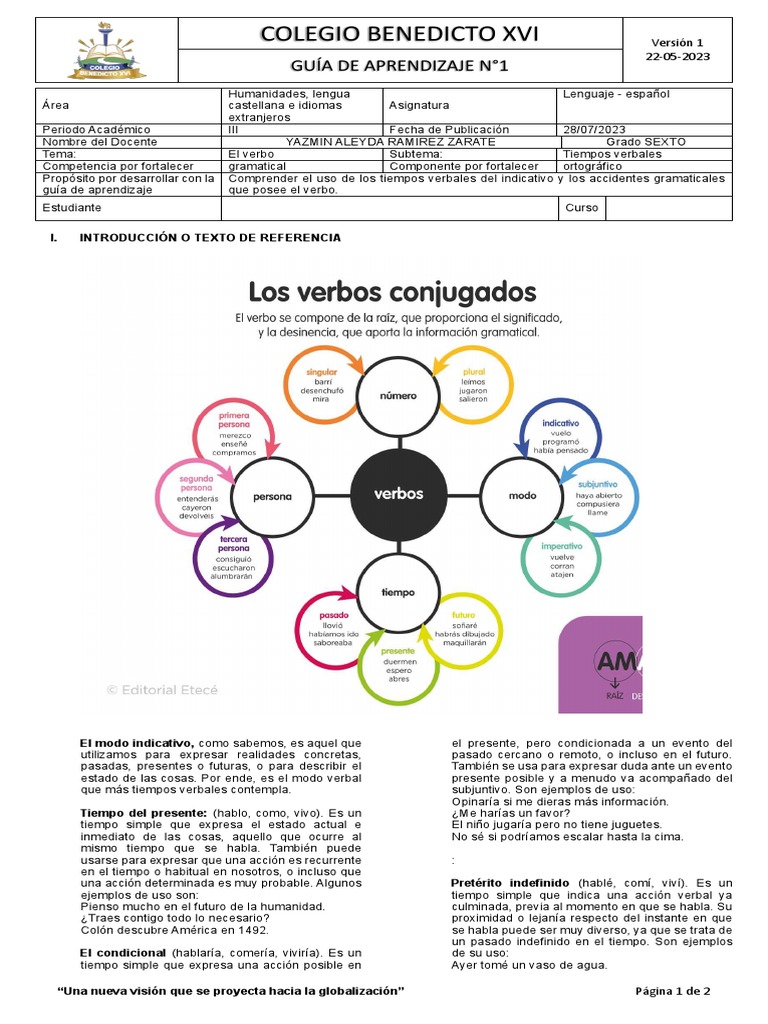 Sexto Lengua Castellana - Guia de Aprendizaje N°1 | PDF
