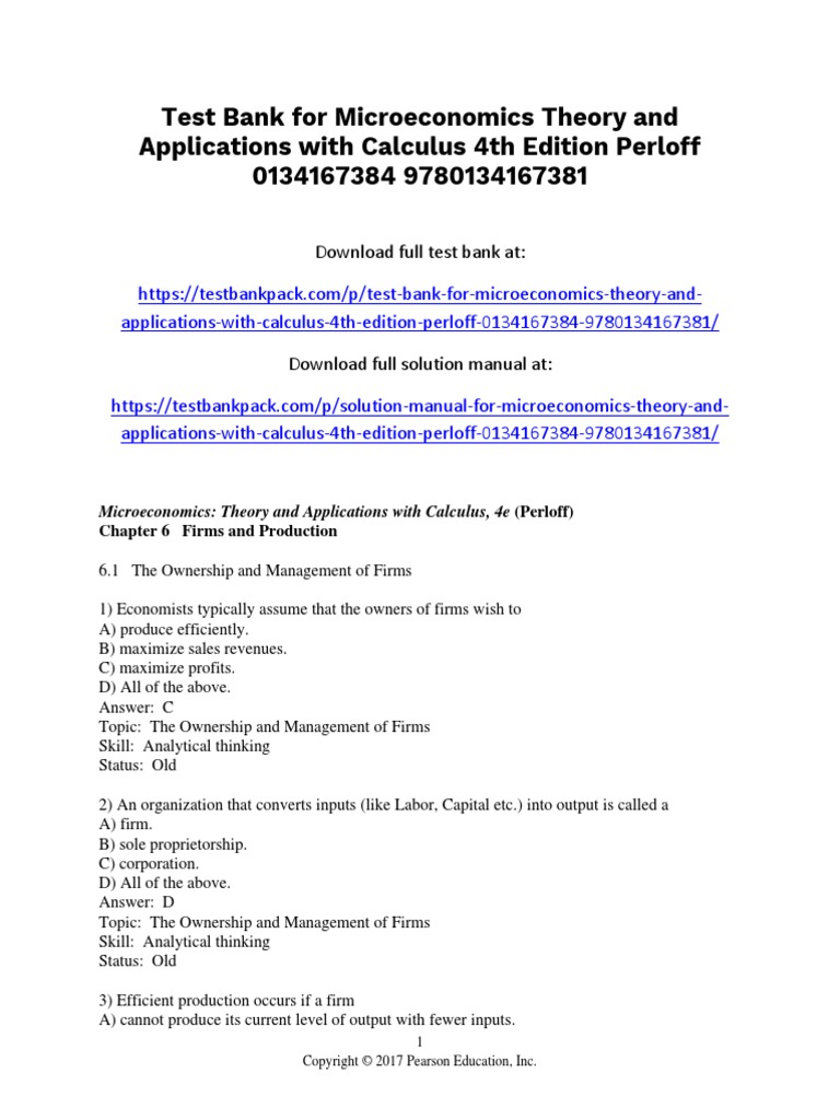 Microeconomics Theory and Applications With Calculus 4th Edition ...