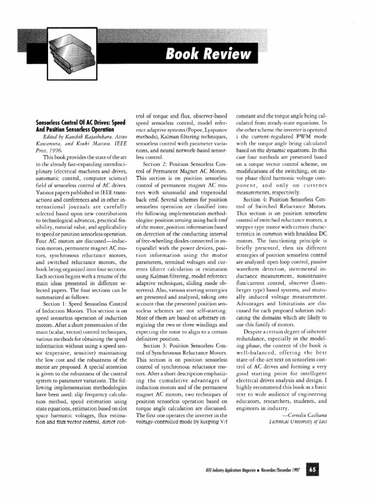 Sensorless Control Of Ac Drives Speed And Position Sensorless Operation