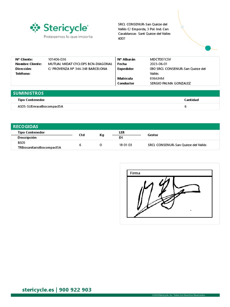 Stericycle - Es - 900 922 903: Suministros | PDF