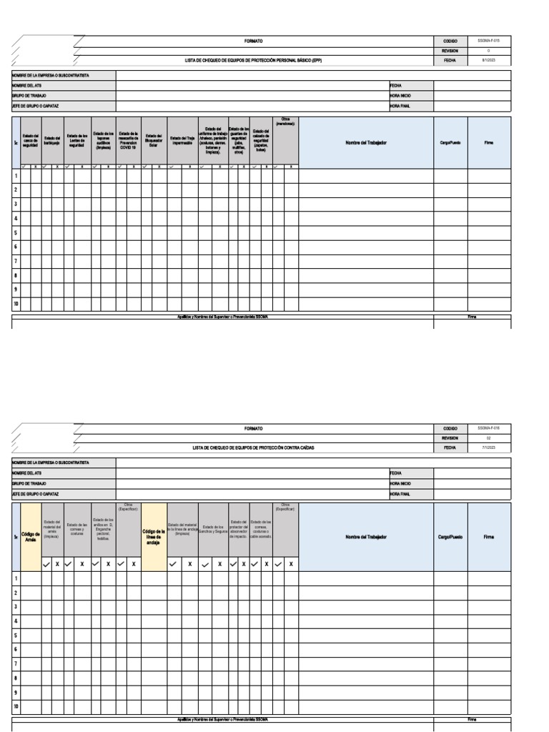 SSOMA-F-015 Check List de EPP Básico y Específico | PDF | Ropa