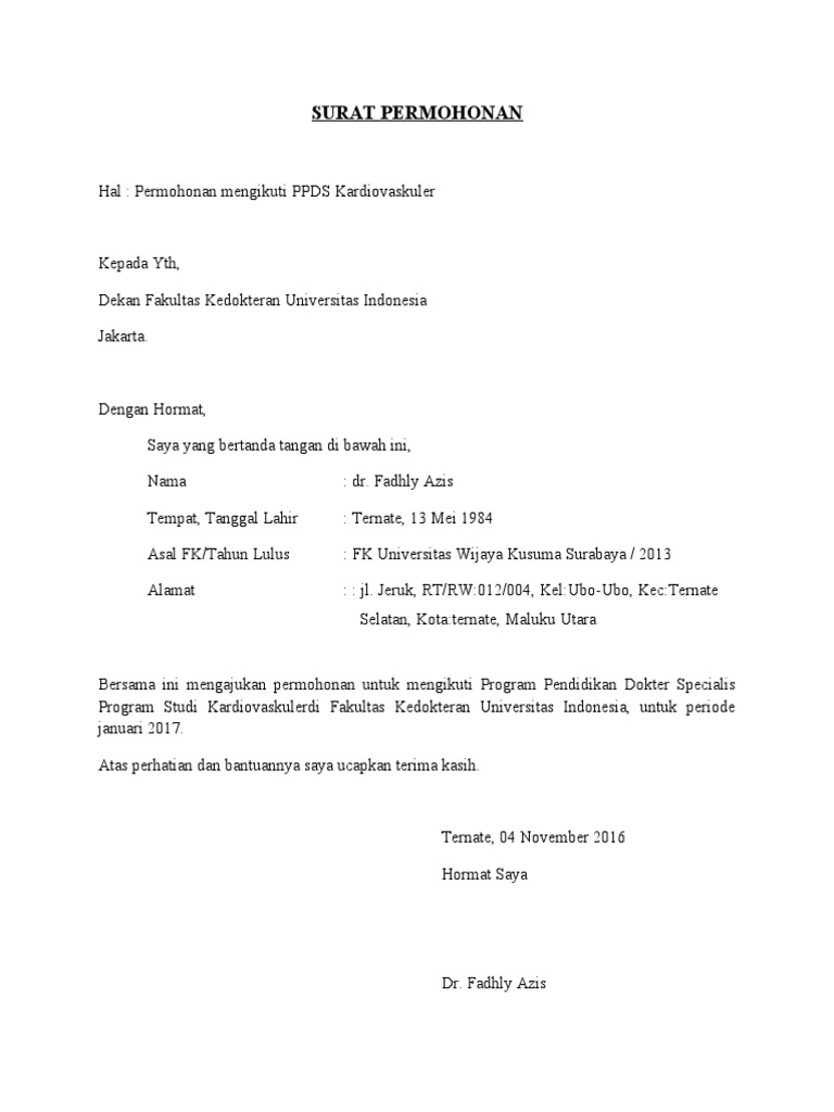 SURAT PERMOHONAN UI | PDF