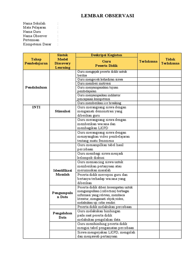 Lembar Observasi | PDF