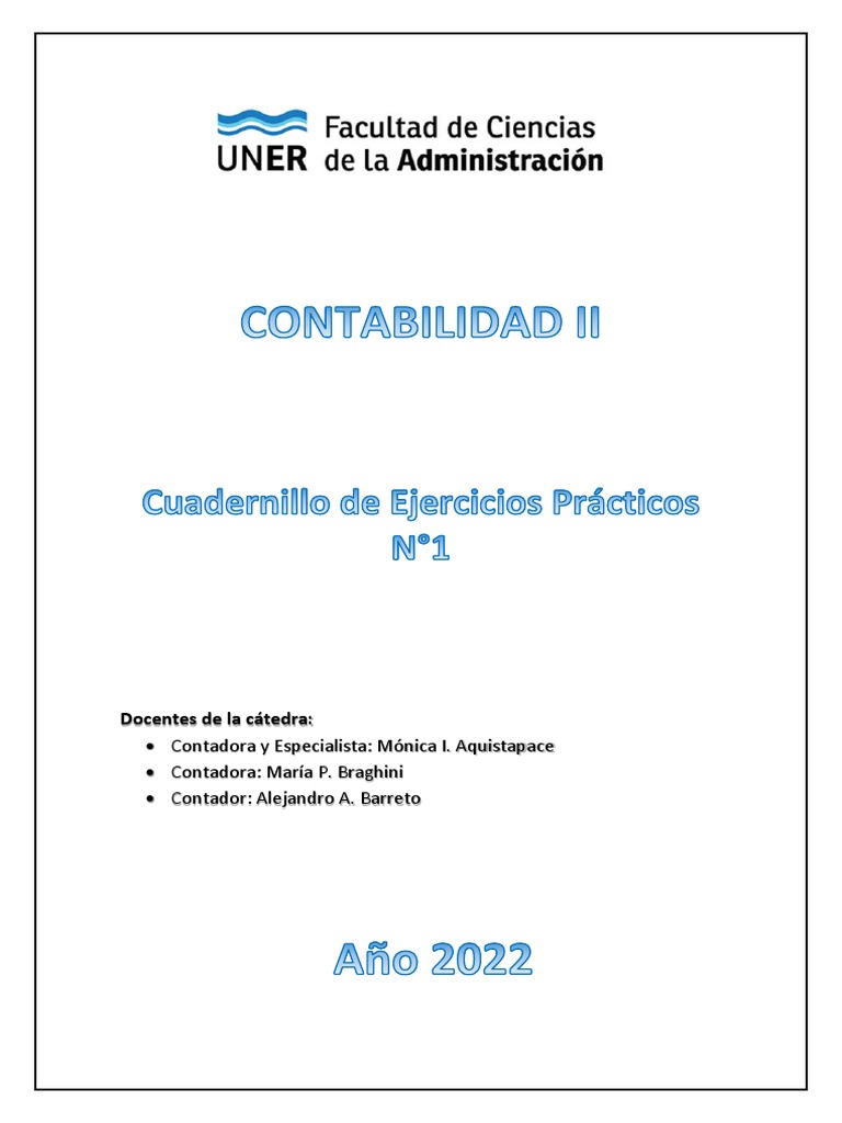 Cuadernillo Ej. Practicos Conta Ii 2022 - Parte 1 | PDF | Contabilidad | Compartir (Finanzas)