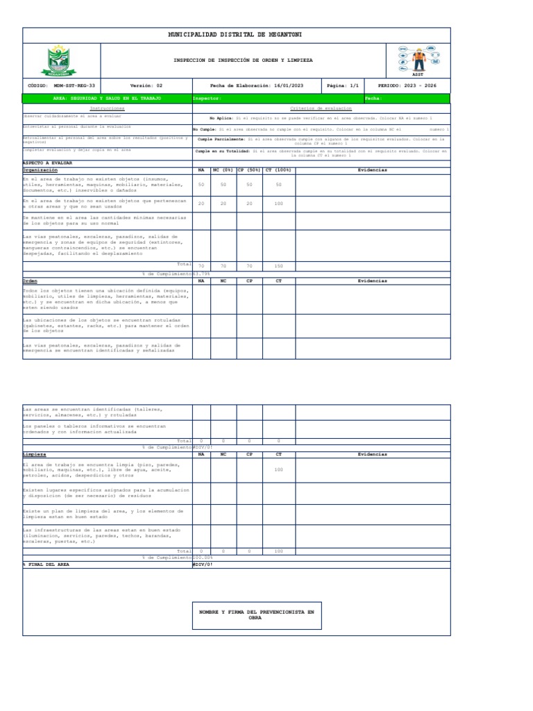 33.-Inspeccion de Orden y Limpieza | PDF 33.-Inspeccion de Orden y Limpieza | PDF