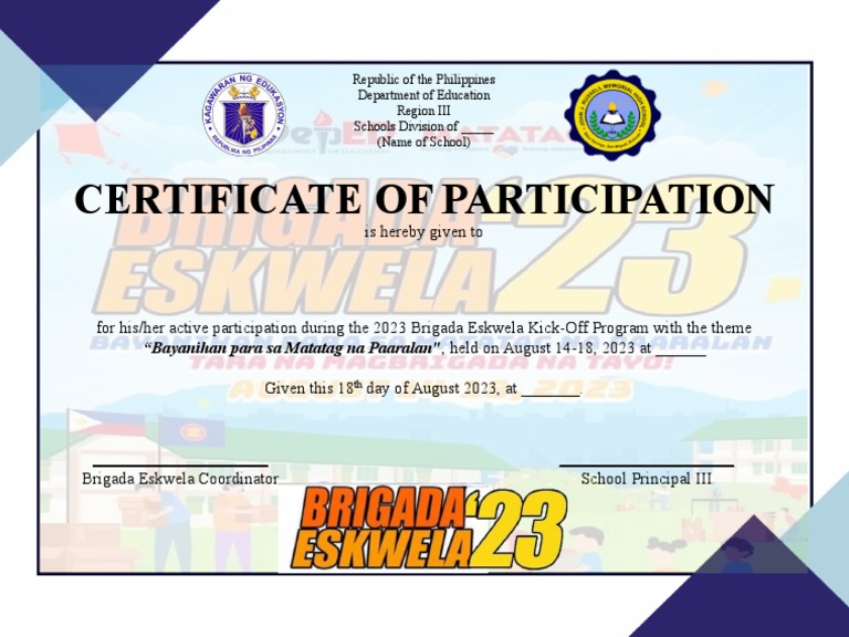 Brigada Eskwela Certificates | PDF