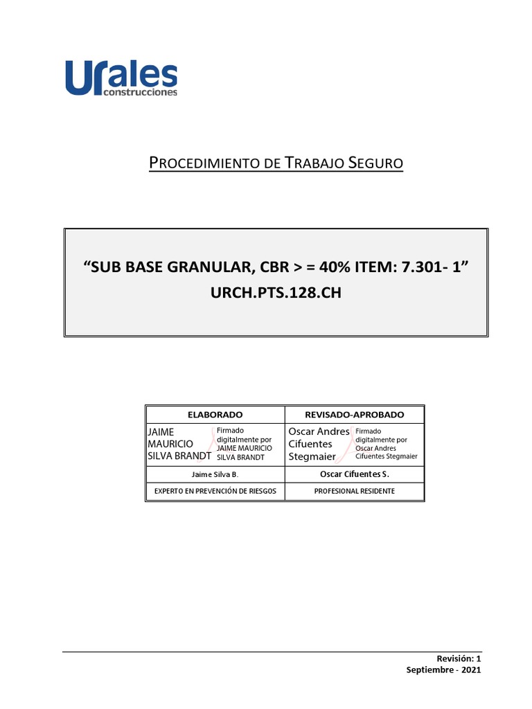Procedimiento Seguro Sub Base Granular CBR 40% | PDF