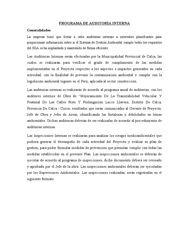 Programa de Auditoría Interna | PDF