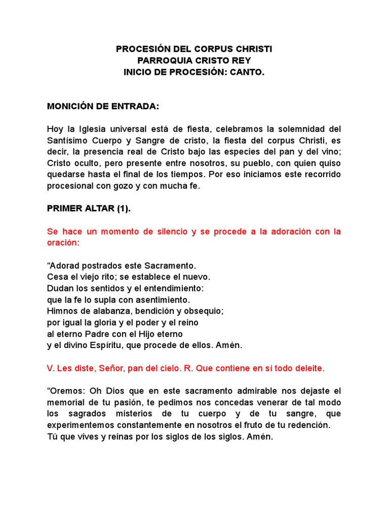 Guion para La Procesion Corpus | Descargar gratis PDF | eucaristía | Oración