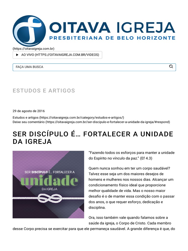 SER DISCÍPULO É Fortalecer A Unidade Da Igreja | PDF
