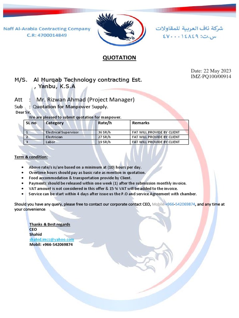 1 Manpower Quotation Pdf