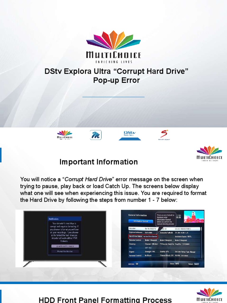 DSTV Explora Ultra "Corrupt Hard Drive" Pop Up Error - Recovery Process ...
