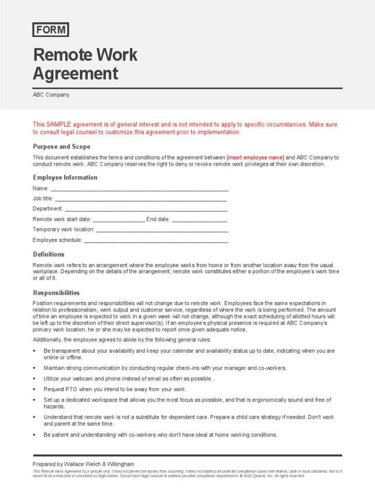 Remote Work Agreement | PDF
