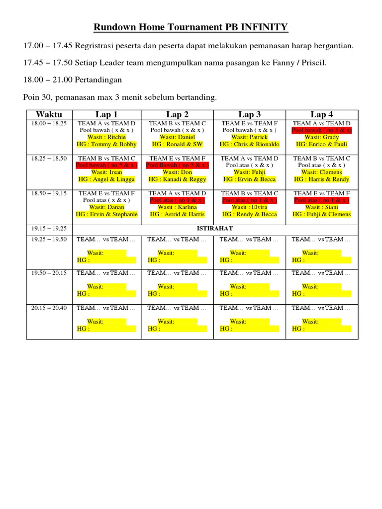 Rundown Home Tournament PB INFINITY | PDF