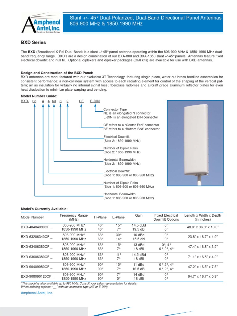 Dual-Polarized Panel Antennas - BXD Series | PDF | Antenna (Radio) | Bandwidth (Signal Processing)