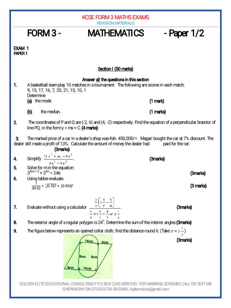 F3 Math Mocks 2020 | PDF