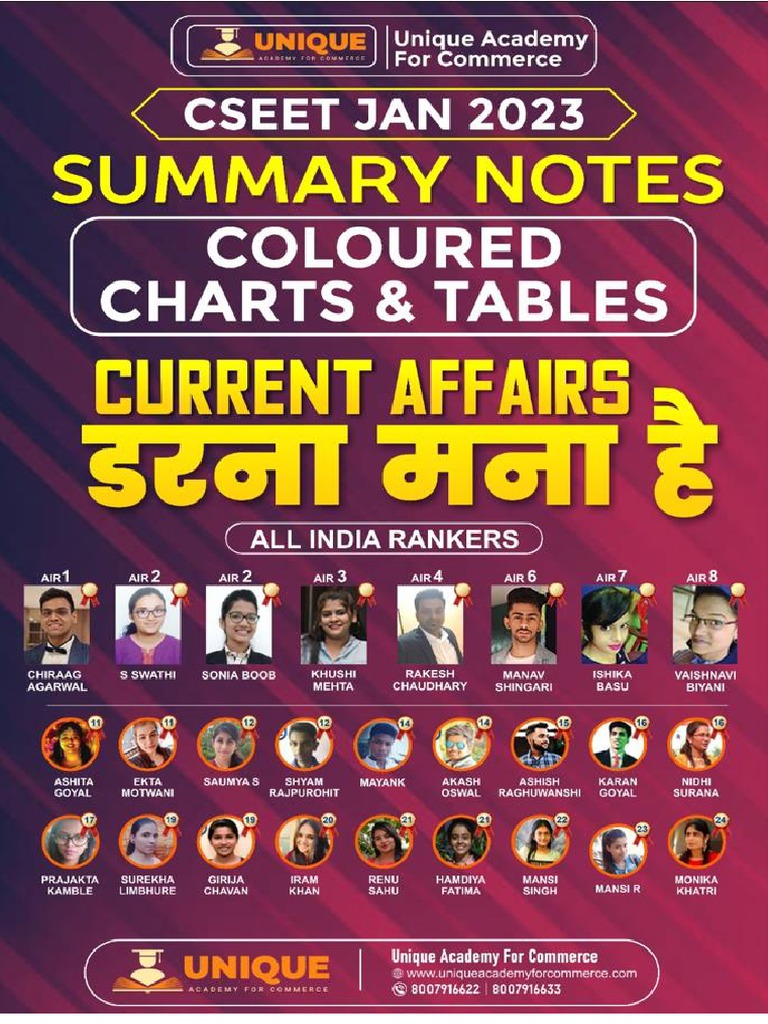 CSEET - Current Affairs - Colored Notes - Charts - Jan 23 Exams | PDF ...