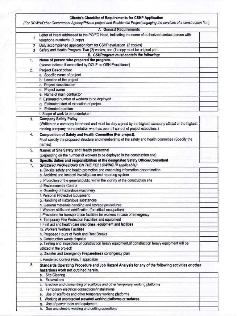 CSHP Checklist Page1 | PDF