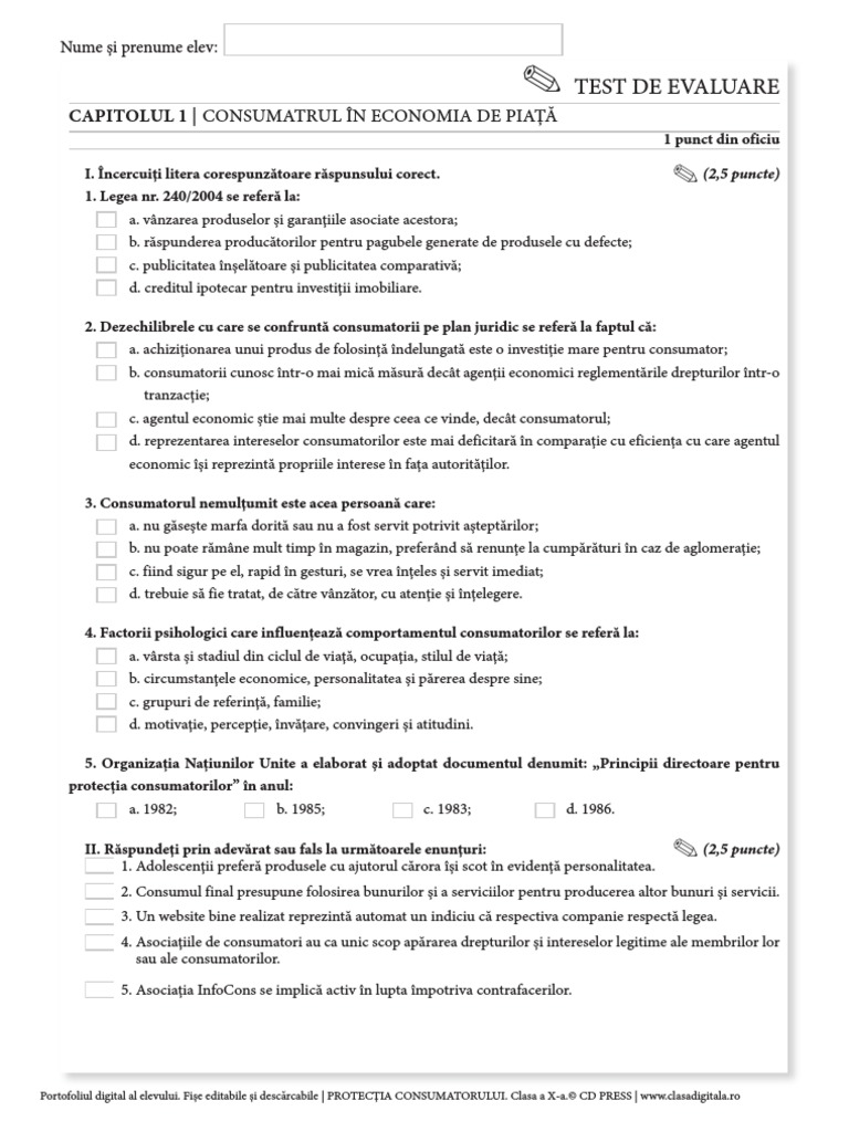 Protectia Consumatorului - Modulul 3, Clasa A X-A | PDF