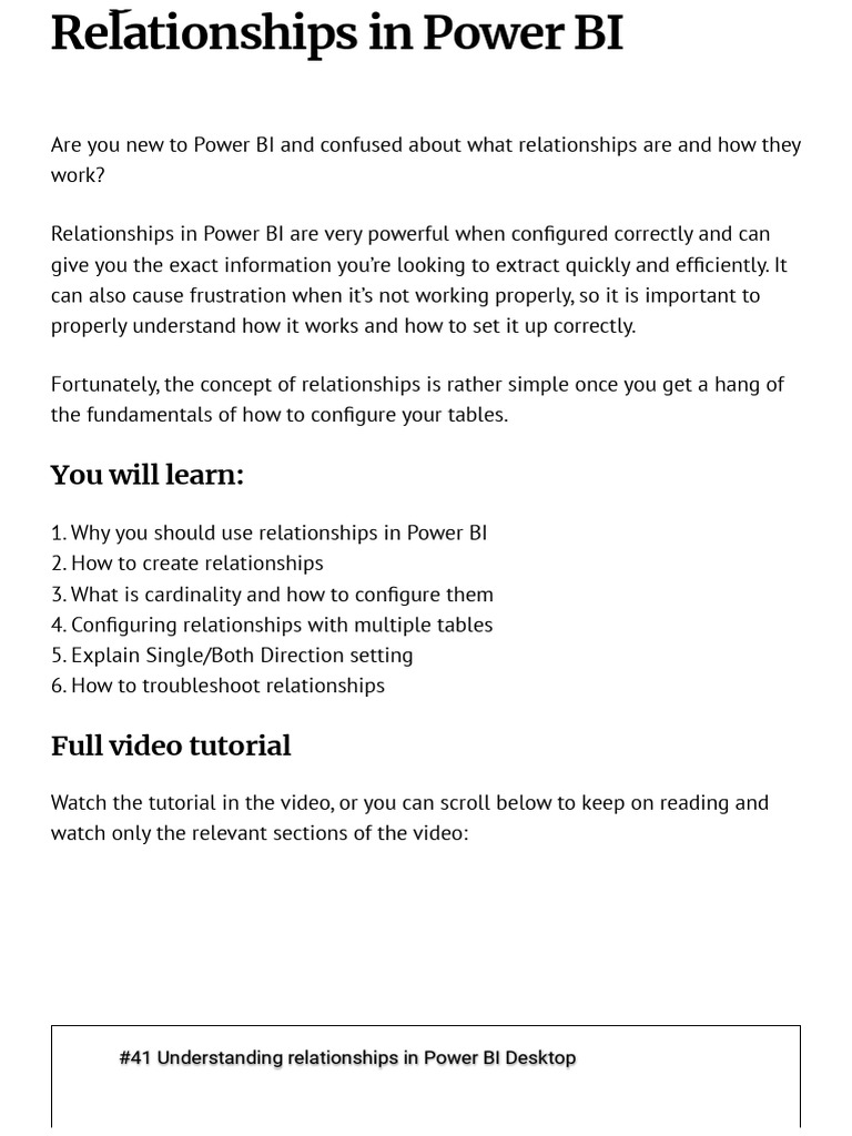 Beginner's Guide To Relationships in Power BI | PDF